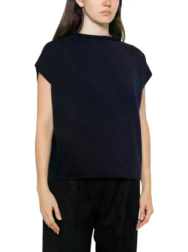 WHYCI MILANO High-neck Cap-sleeve Knitted Top - Blue