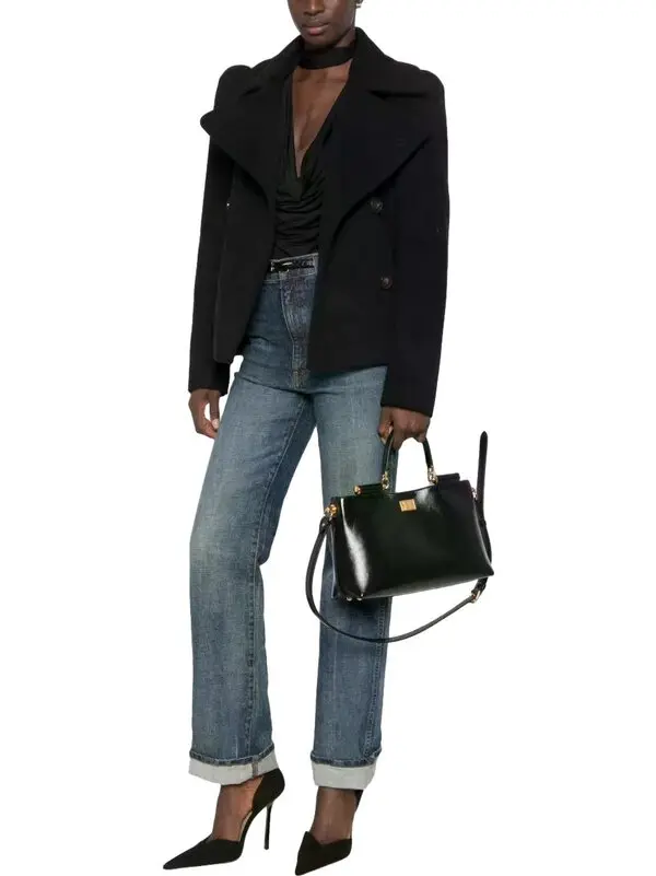 7 For All Mankind Double-breasted Puff-shoulder Jacket - Black