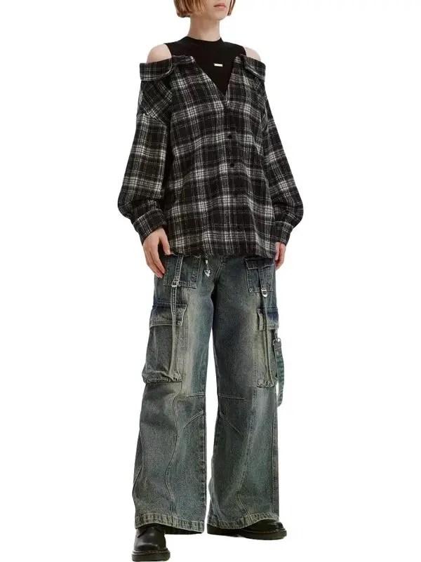 MUSIUM DIV. Check-pattern Layered-effect Shirt - Black