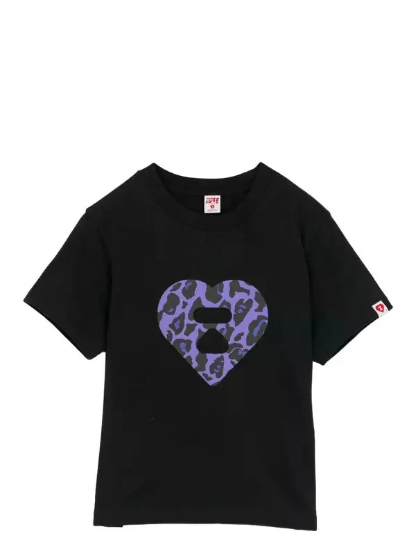 AAPE BY *A BATHING APE Heart-print Logo-patch T-shirt - Black
