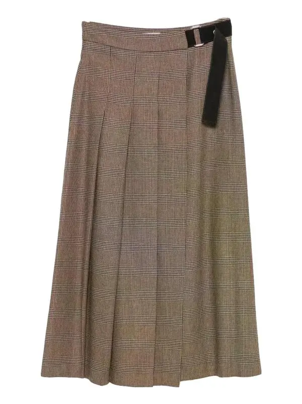 P.a.r.o.s.h Riley Houndstooth-pattern Midi Pleated Skirt - Brown