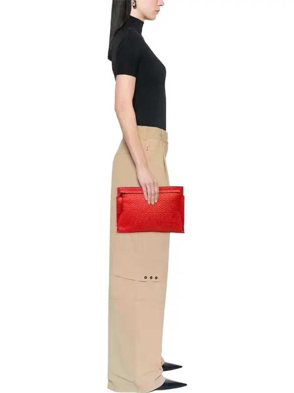 Loewe 2017 Embossed Anagram Leather Repeat T Clutch Bag - Red
