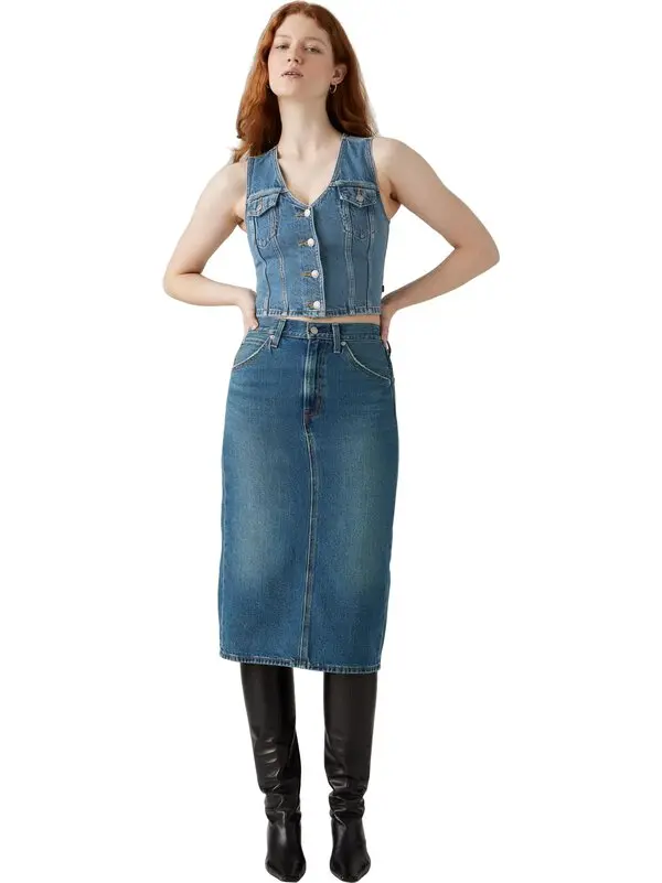 LEVI'S High Rise Back Slit Skirt - Blue