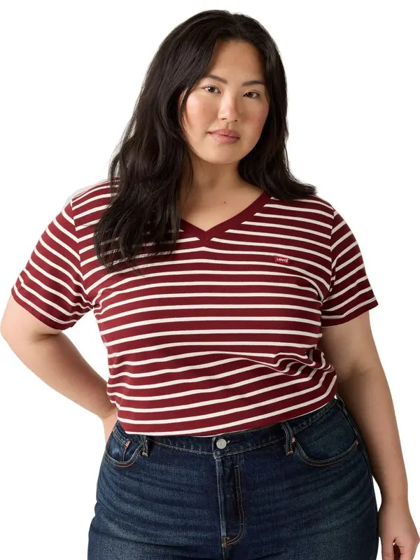 LEVI'S Striped V-neck T-shirt - Red