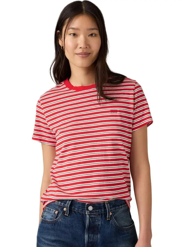 LEVI'S Striped Cotton Crewneck T-shirt - Red