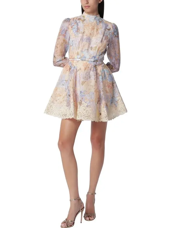Zimmermann Valiant Hydrangea Linen And Silk Mini Dress - Blue