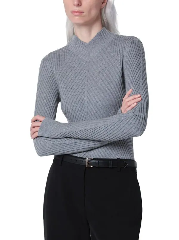 Victoria Beckham Georgia Marl Ribbed Merino Wool Sweater - Grey
