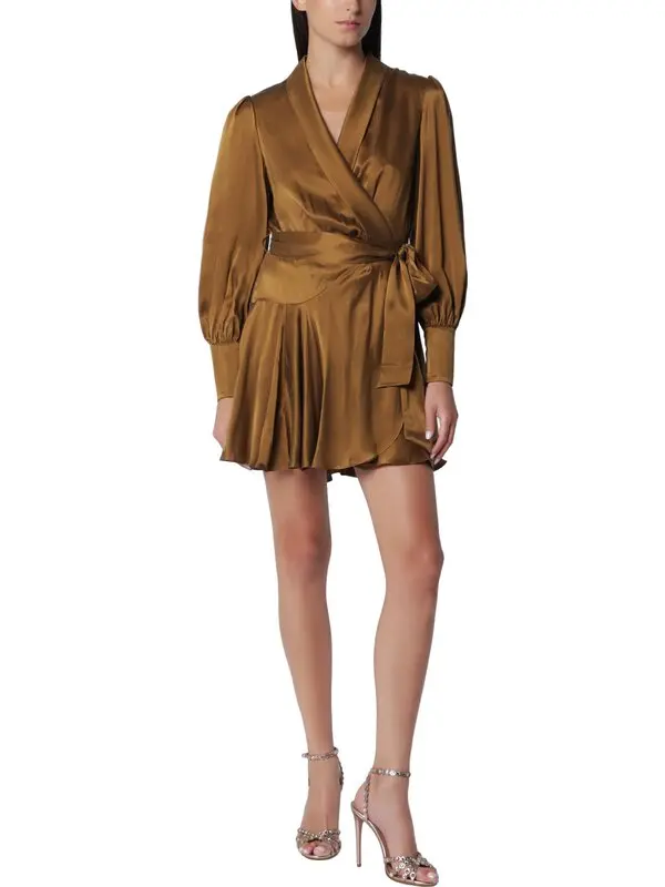 Zimmermann Khaki Silk Wrap Mini Dress - Green