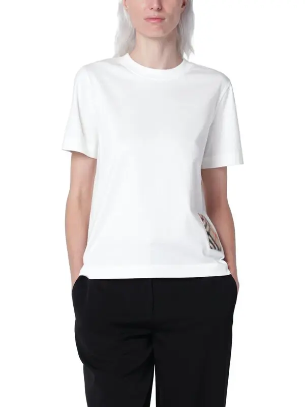 Burberry Chalk Cotton T-shirt With Cashmere Check Appliqu - White
