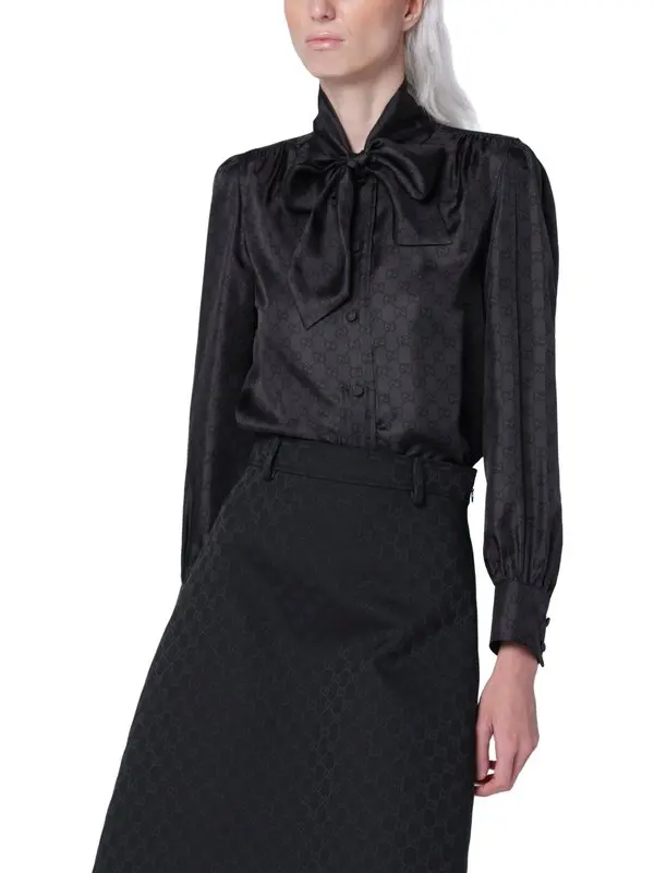 Gucci Silk Twill Shirt With Gg Print - Black