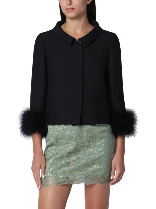 Valentino Garavani Jacket With A Peter Pan Collar In Virgin Wool And Silk - Black
