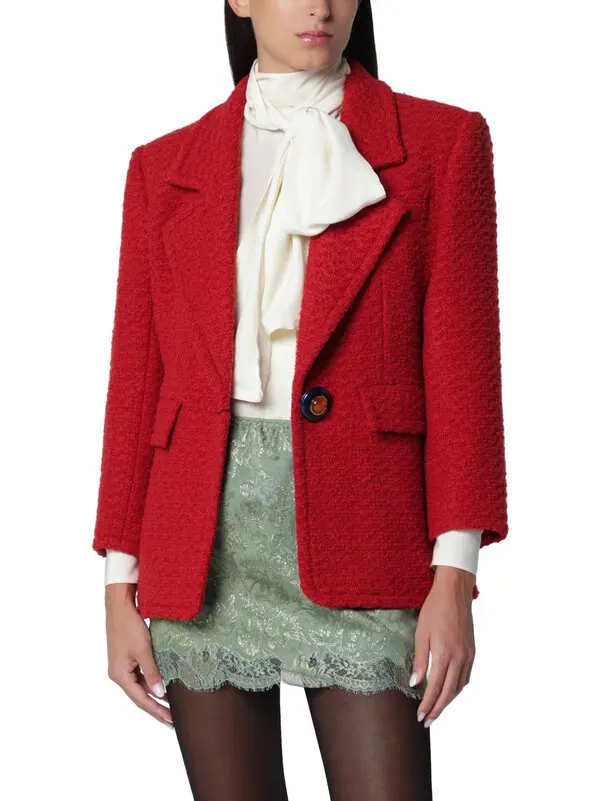 Saint Laurent Roux Tweed Jacket In Virgin Wool - Red