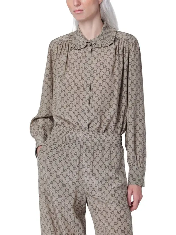 Gucci Gg Print Silk Crêpe De Chine Shirt - Beige