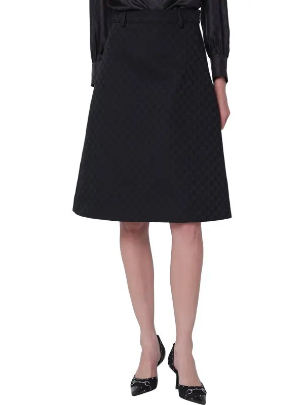 Gucci Gg Cotton Blend Midi Skirt - Black