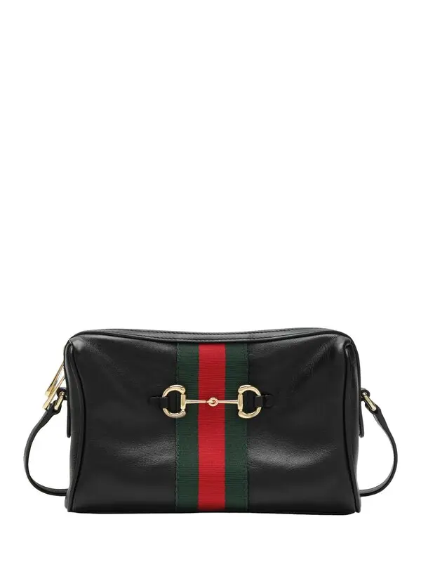 Gucci Small Horsebit Web Leather Camera Bag - Black