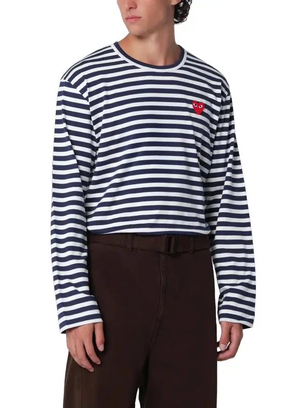 Play Comme Des Garcon Navy Striped Long-sleeve Cotton T-shirt - Blue
