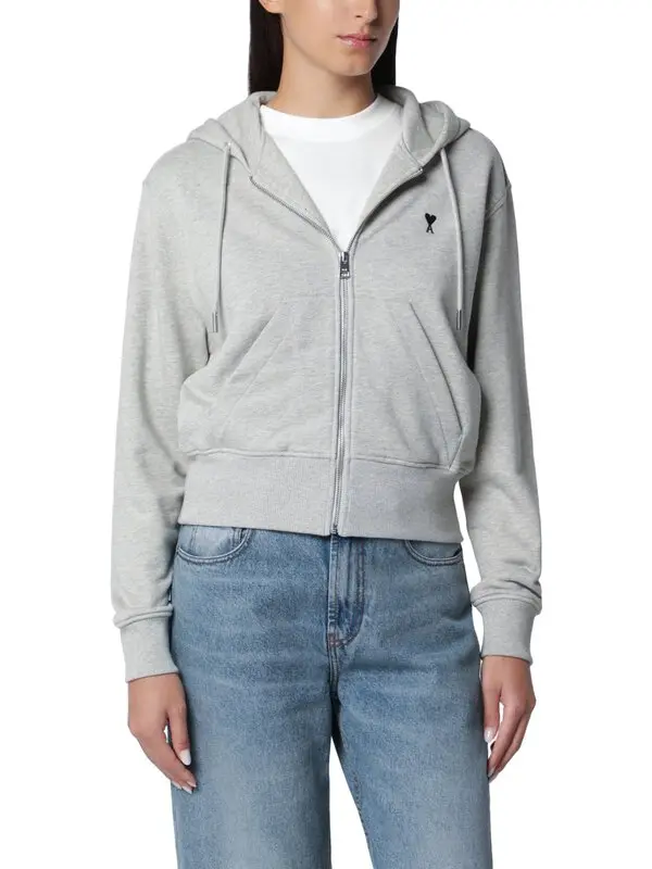 AMI Paris Light De Coeur Zip-up Sweatshirt In Cotton - Grey