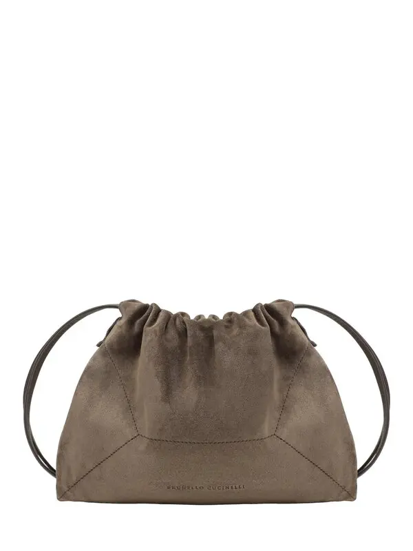 Brunello Cucinelli Suede Duo Pouch Bag With Monile - Brown