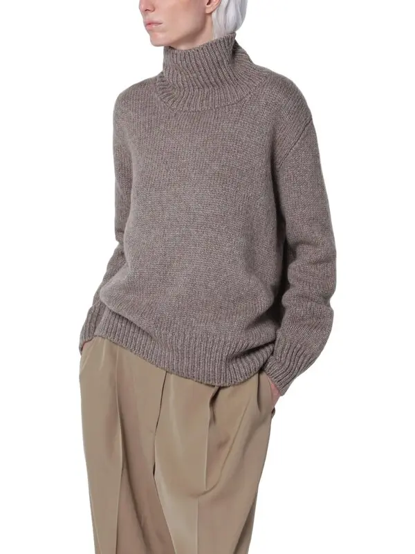 THE ROW Plira Taupe Cashmere Turtleneck Sweater - Grey