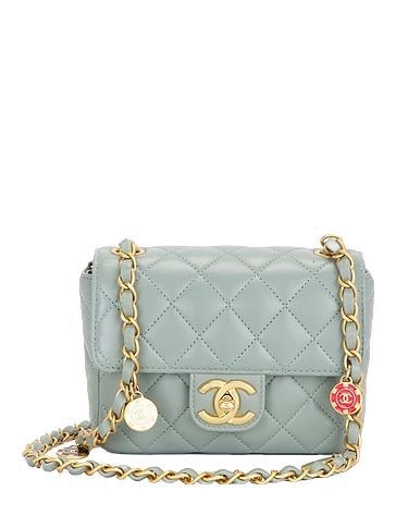 Chanel Lambskin Mini Casino Royale Charms Square Flap Bag - Blue