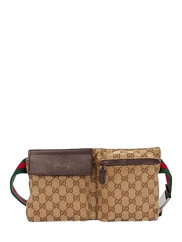 Gucci Gg Canvas Double Pocket Belt Bag - Brown