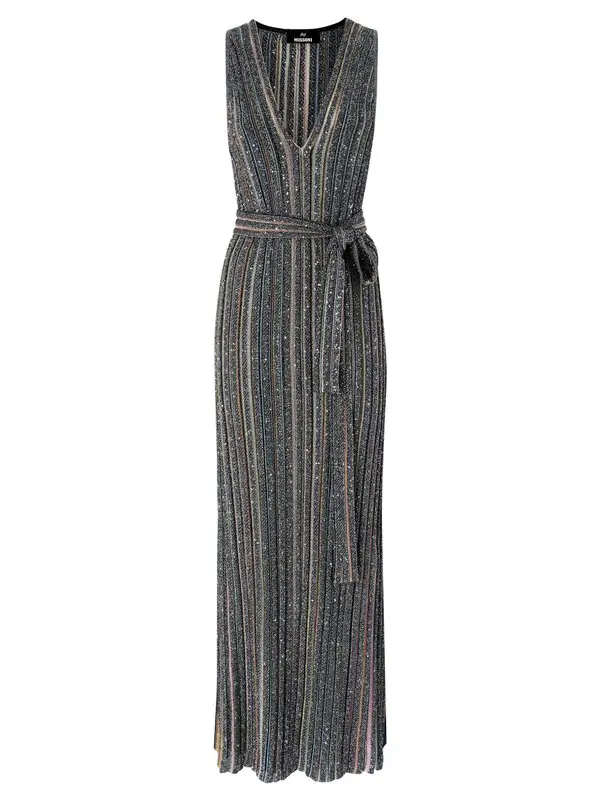 Missoni Long Knit Dress With Sequins And V-neck - Multicoloured