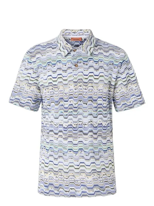 Missoni Cotton Polo Shirt With Raschel Knit And Greek Motif - Light Blue