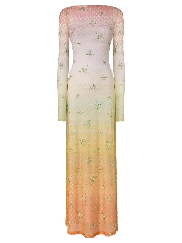 Missoni Long Cover-up Dress In Lamé Viscose With Dégradé Spiderweb Motif And Embroidery - Multicoloured