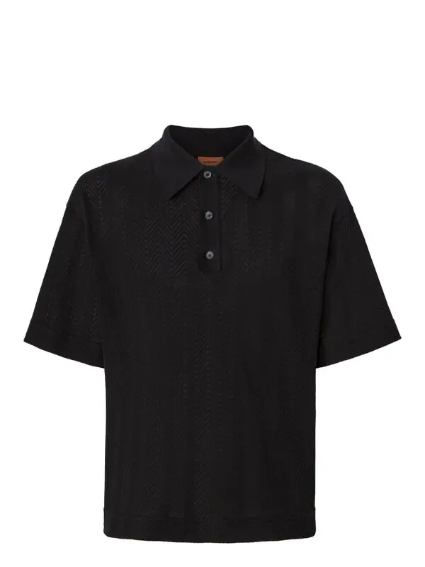 Missoni Cotton And Viscose Polo Shirt With Tone-on-tone Zigzag - Black
