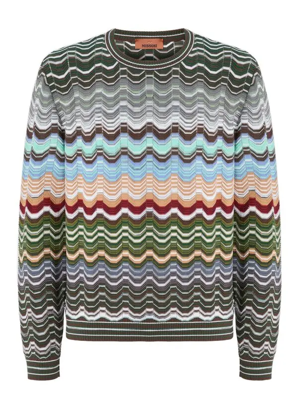Missoni Crew-neck Cotton And Viscose Chevron Pullover With Greek Motif - Multicoloured