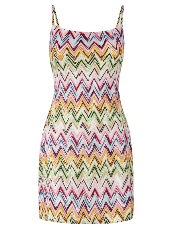 Missoni Mini Dress In Stretch Viscose With Lace And Zigzag Motif - Multicoloured