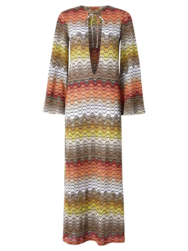 Missoni Long Dress With Greek Motif And Deep V-neckline - Multicoloured