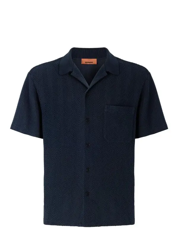 Missoni Tone-on-tone Chevron Cotton And Viscose Bowling Shirt - Blue