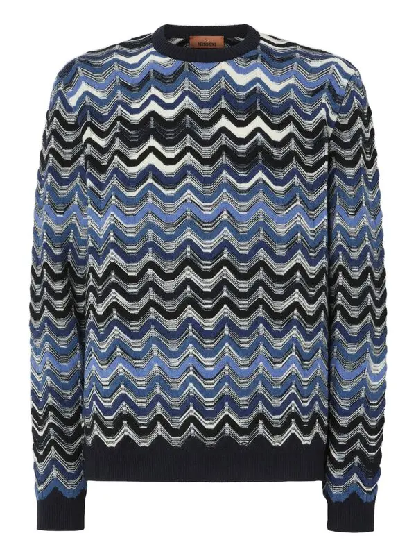 Missoni Crew Neck Sweater With Geometric Zigzag Pattern - Blue