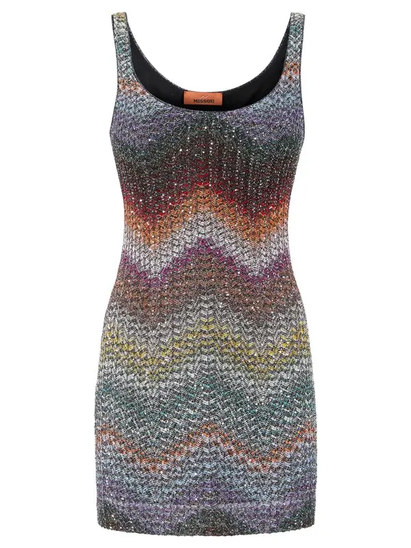 Missoni Short Dress With Straps In A Greek-style Zigzag Knit With Sequins - Multicoloured