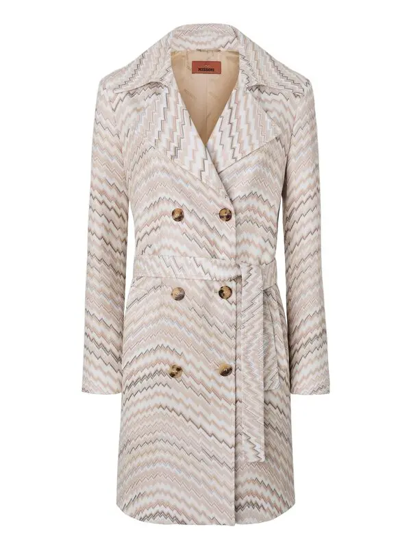Missoni Double-breasted Trench Coat With Wavy Zigzag Pattern - White,beige