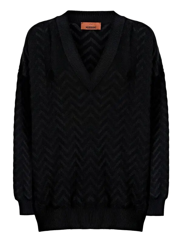 Missoni Chevron Cotton And Viscose V-neck Sweater - Black