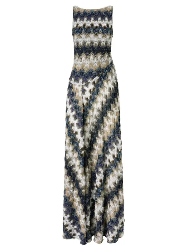 Missoni S Long Dress In Lamé Viscose With Lace Motif - Multicoloured