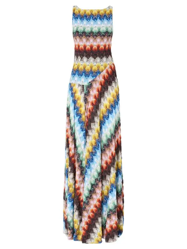 Missoni S Long Dress In Lamé Viscose With Lace Motif - Multicoloured
