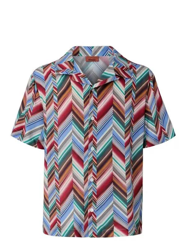 Missoni Bowling Shirt In Pure Viscose With Zig Zag Motif - Multicoloured