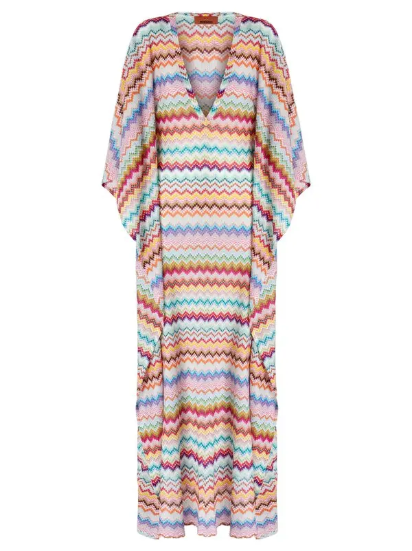 Missoni Long Caftan Cover-up With Micro Pixel-effect Zigzag Pattern - Multicoloured