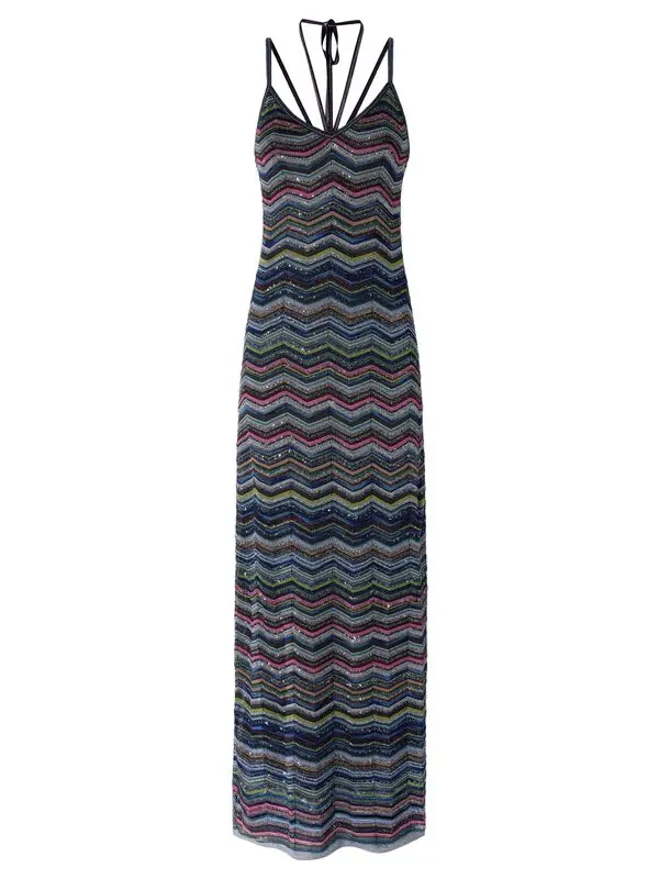 Missoni Long Chevron Knit Dress With Braided Straps - Multicoloured
