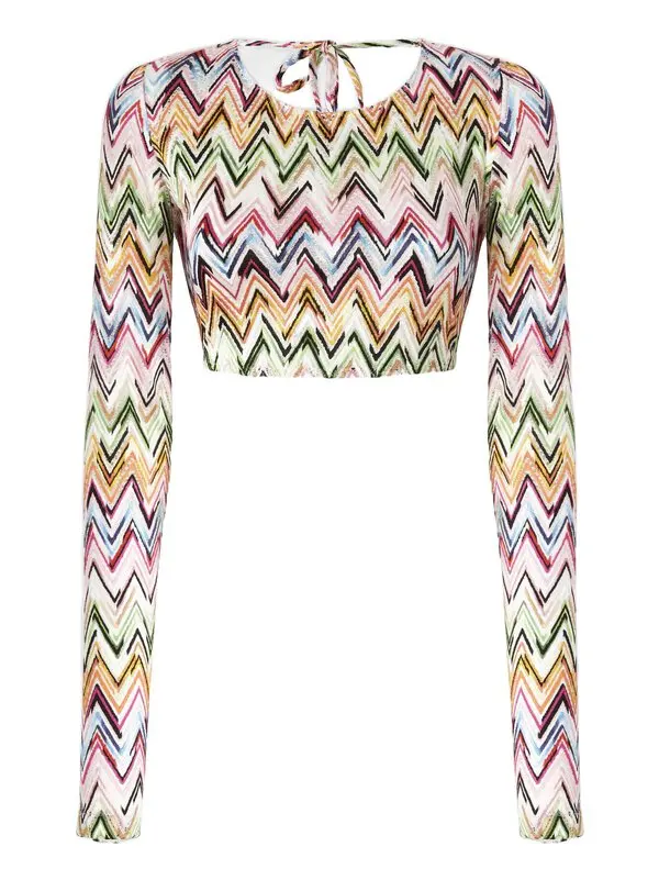 Missoni Crop Top In Stretch Viscose With Lace And Zigzag Motif - Multicoloured