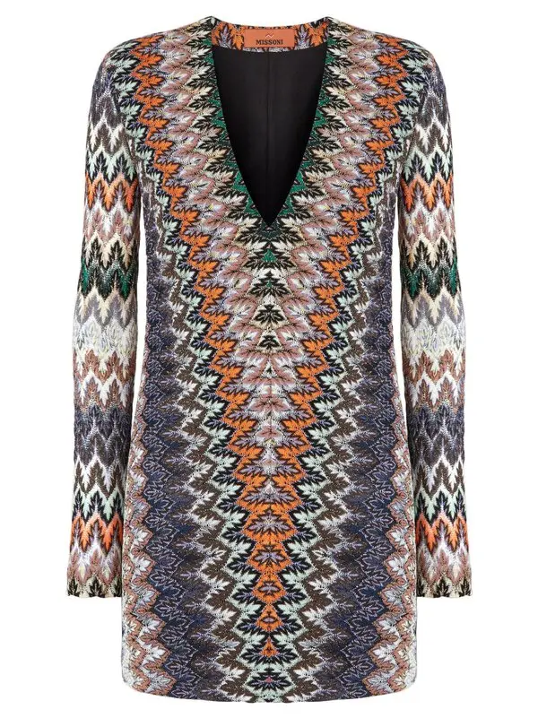 Missoni Viscose And Cotton Lamé Mini Dress With Deep V-neck - Multicoloured