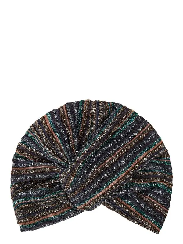 Missoni Ribbed Lamé Viscose Turban With Sequins - Brown