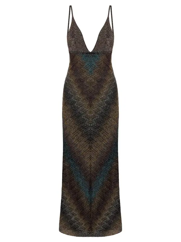 Missoni Viscose Lamé Gown With Deep Neckline - Dark Blue