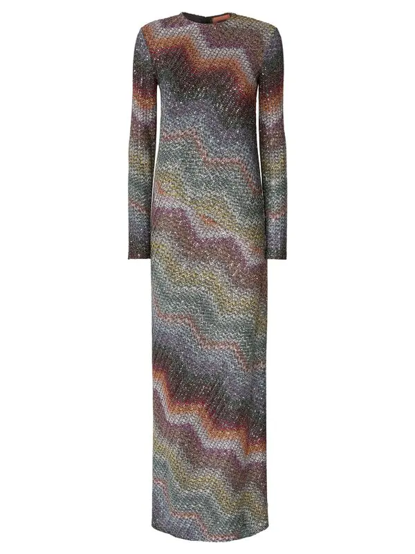 Missoni Long-sleeved Dress In A Greek-style Zigzag Knit With Sequins - Multicoloured