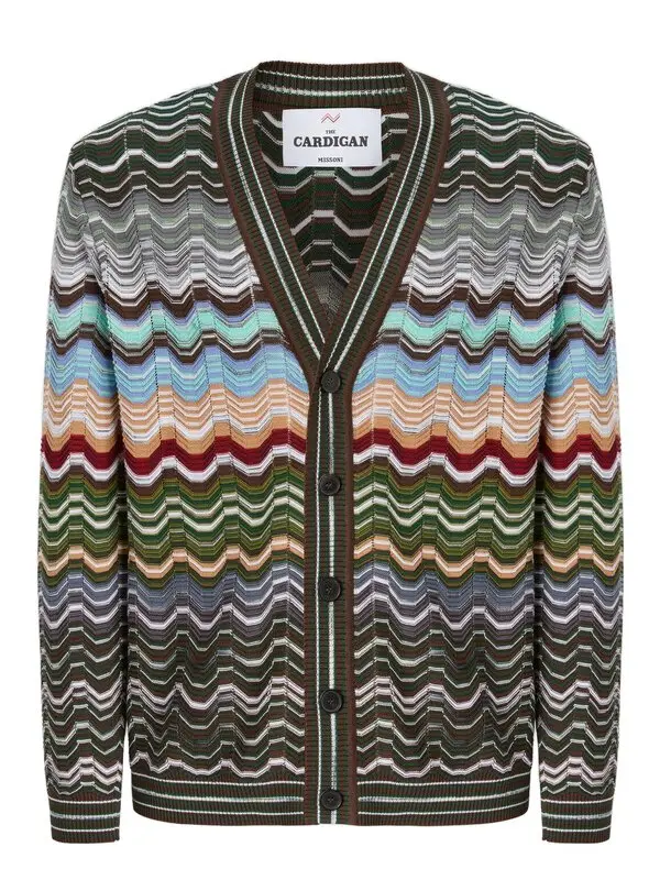 Missoni Cotton And Viscose Chevron Cardigan With Greek Motif - Multicoloured