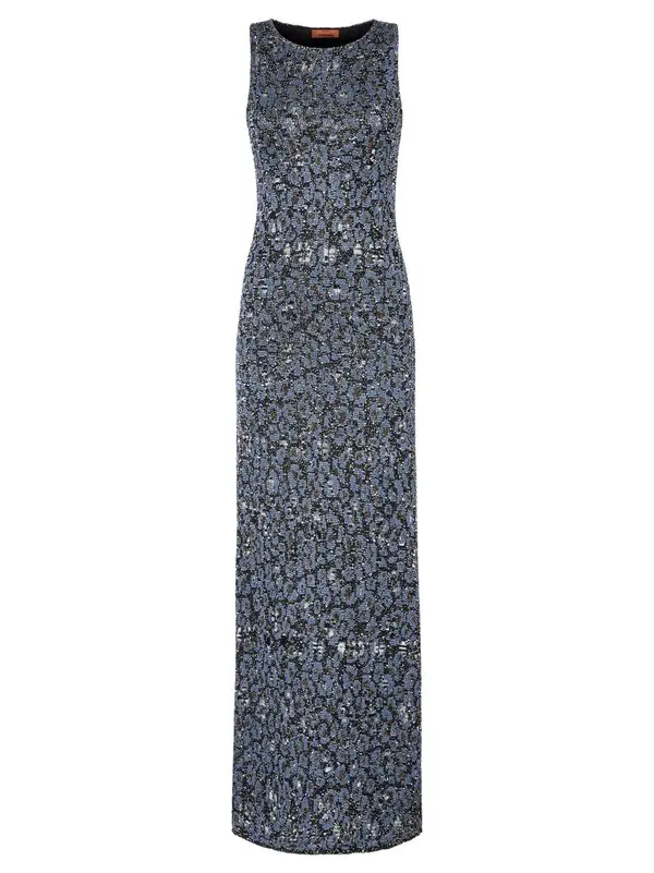 Missoni Long Halter-neck Dress In An Animal-print Jacquard Knit - Multicoloured