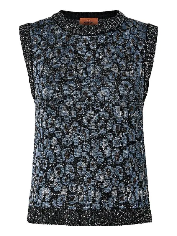 Missoni Animal-jacquard Knit Crewneck Top - Blue